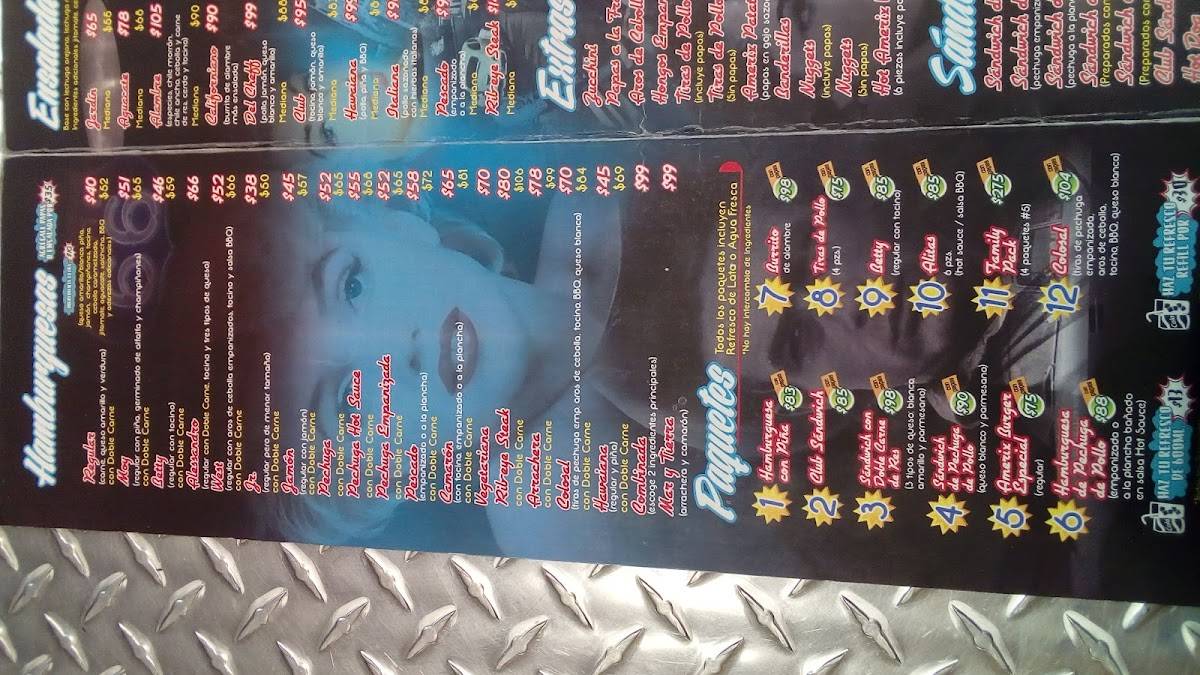 Carta del restaurante Amerix Burger Alameda, Aguascalientes