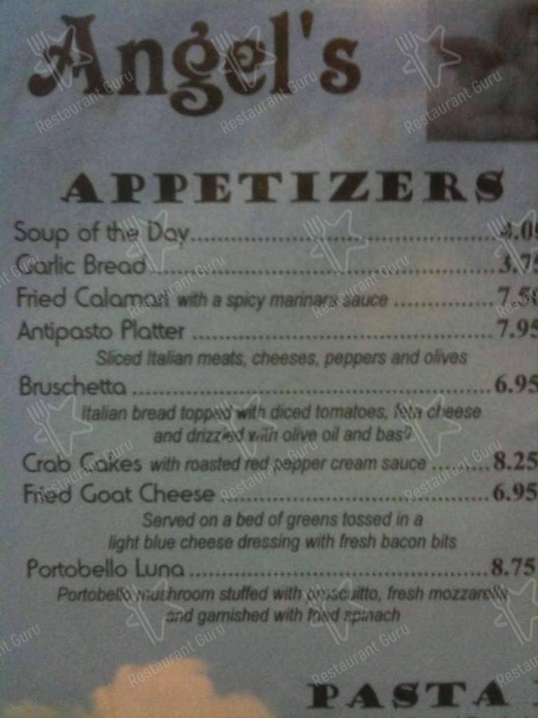 Menu at Angels Italian Restaurant, Hot Springs