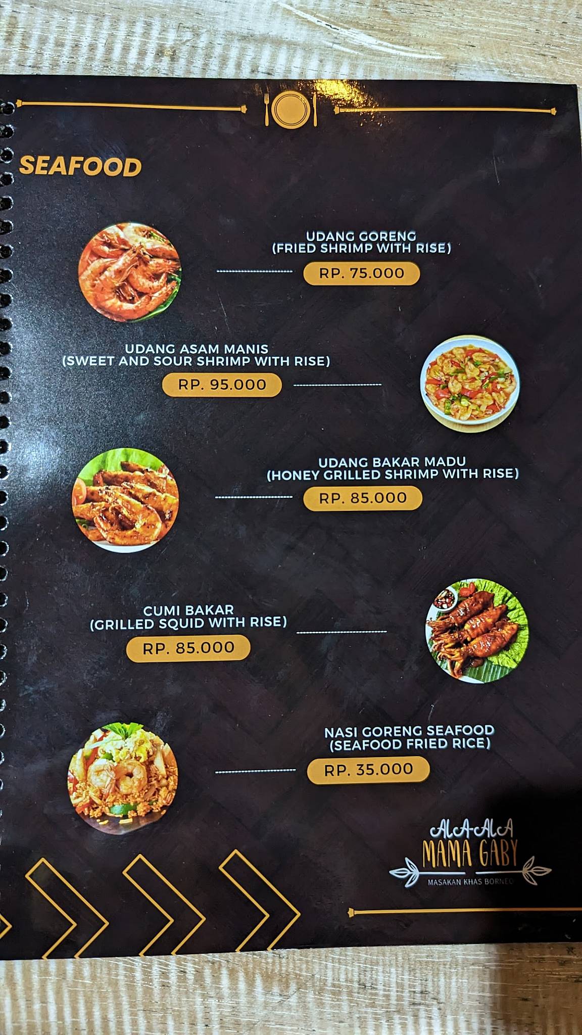 Menu at Angkasa Legian restaurant, Mengwi