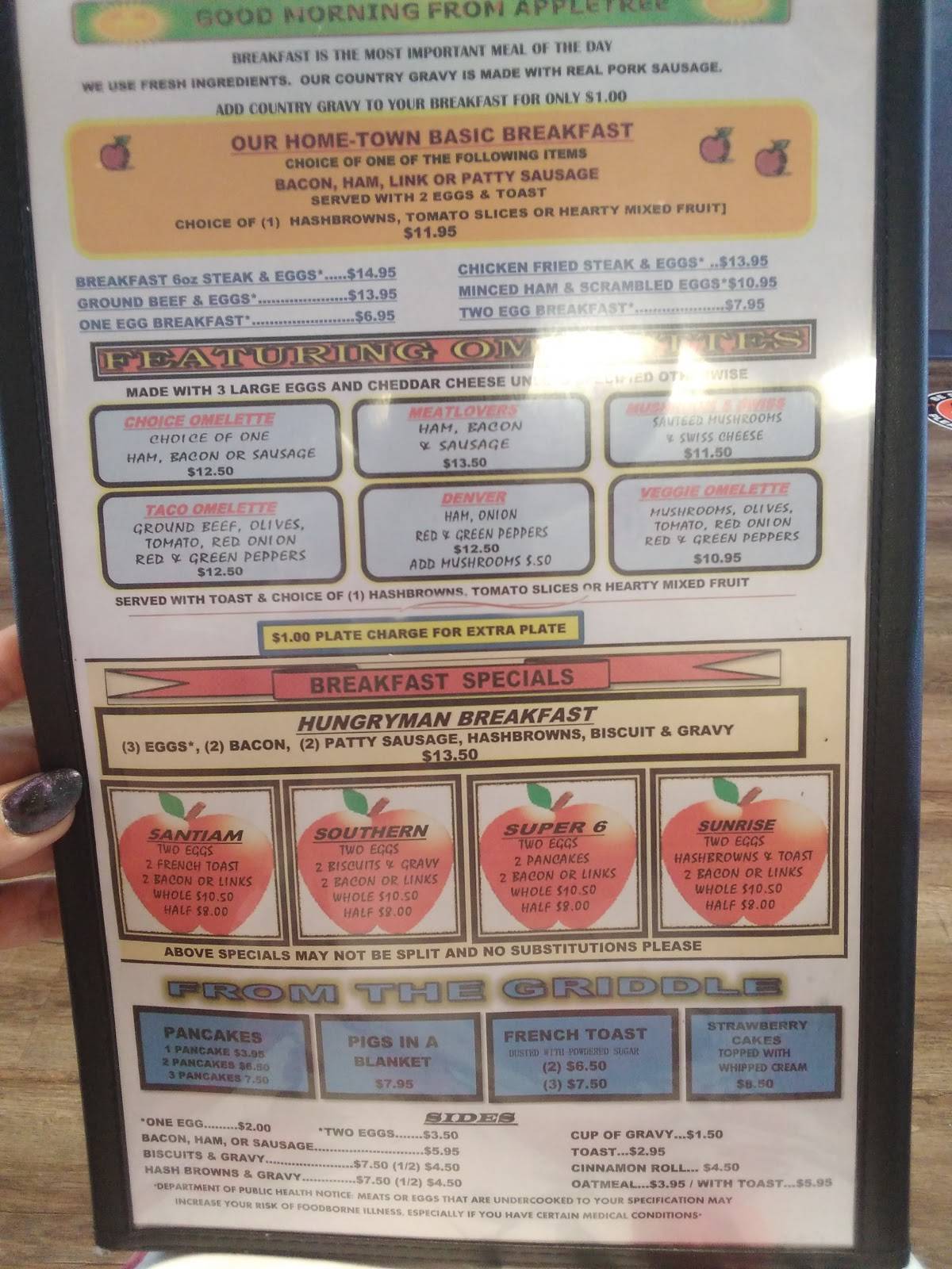 Menu at Appletree restaurant, Lebanon