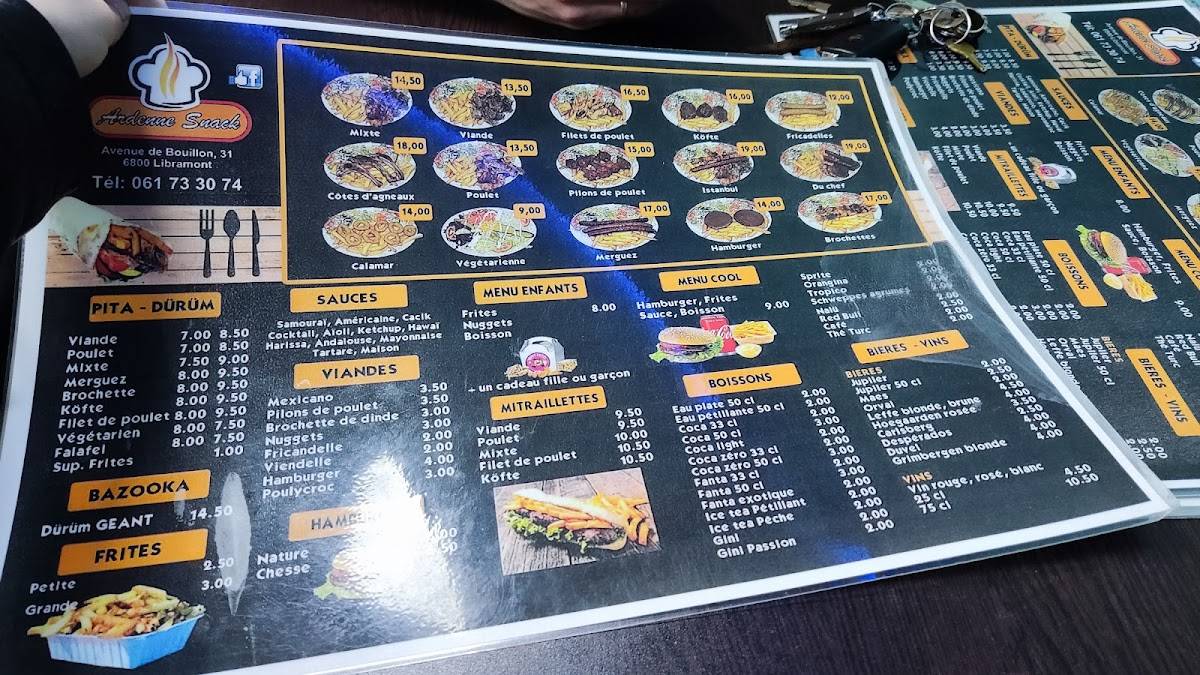 Menu au Ardenne Snack, Libramont-Chevigny