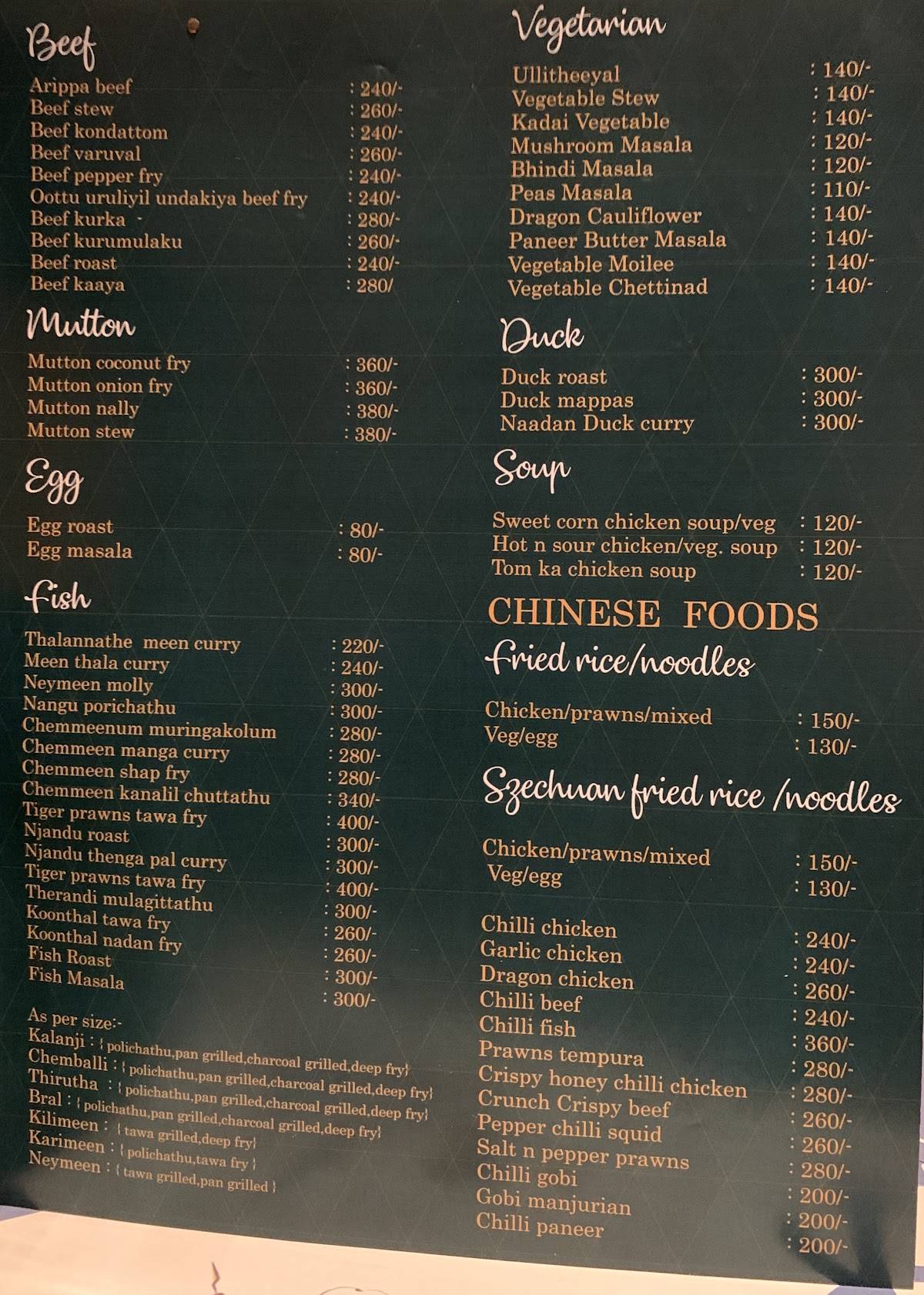 Menu at Arippa, Ernakulam, Koduvathara Rd