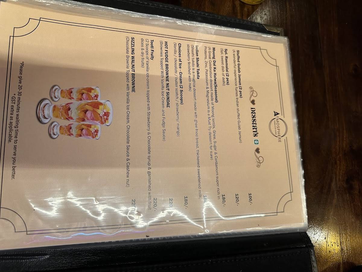 Menu at Atmosphere Pizzeria & Sky Lounge, Sambalpur