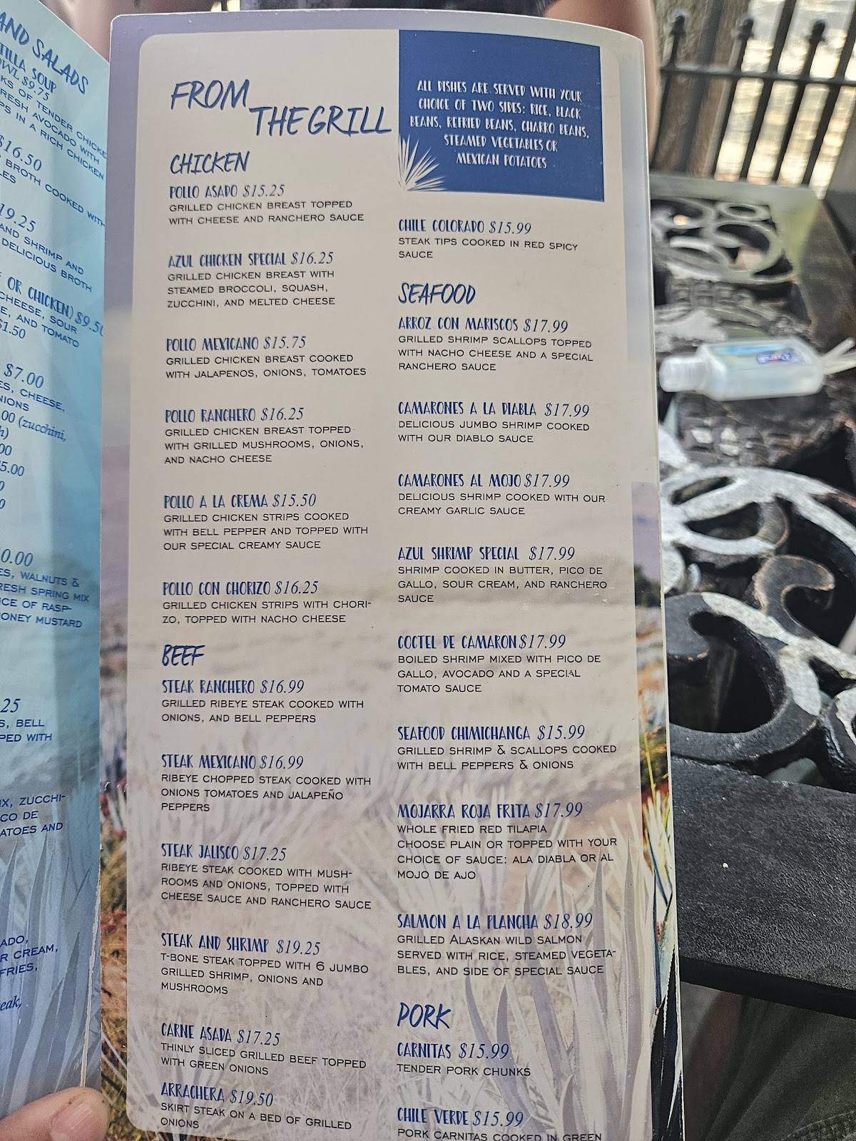 Menu at Azul Mexicano Downtown restaurant, Charleston