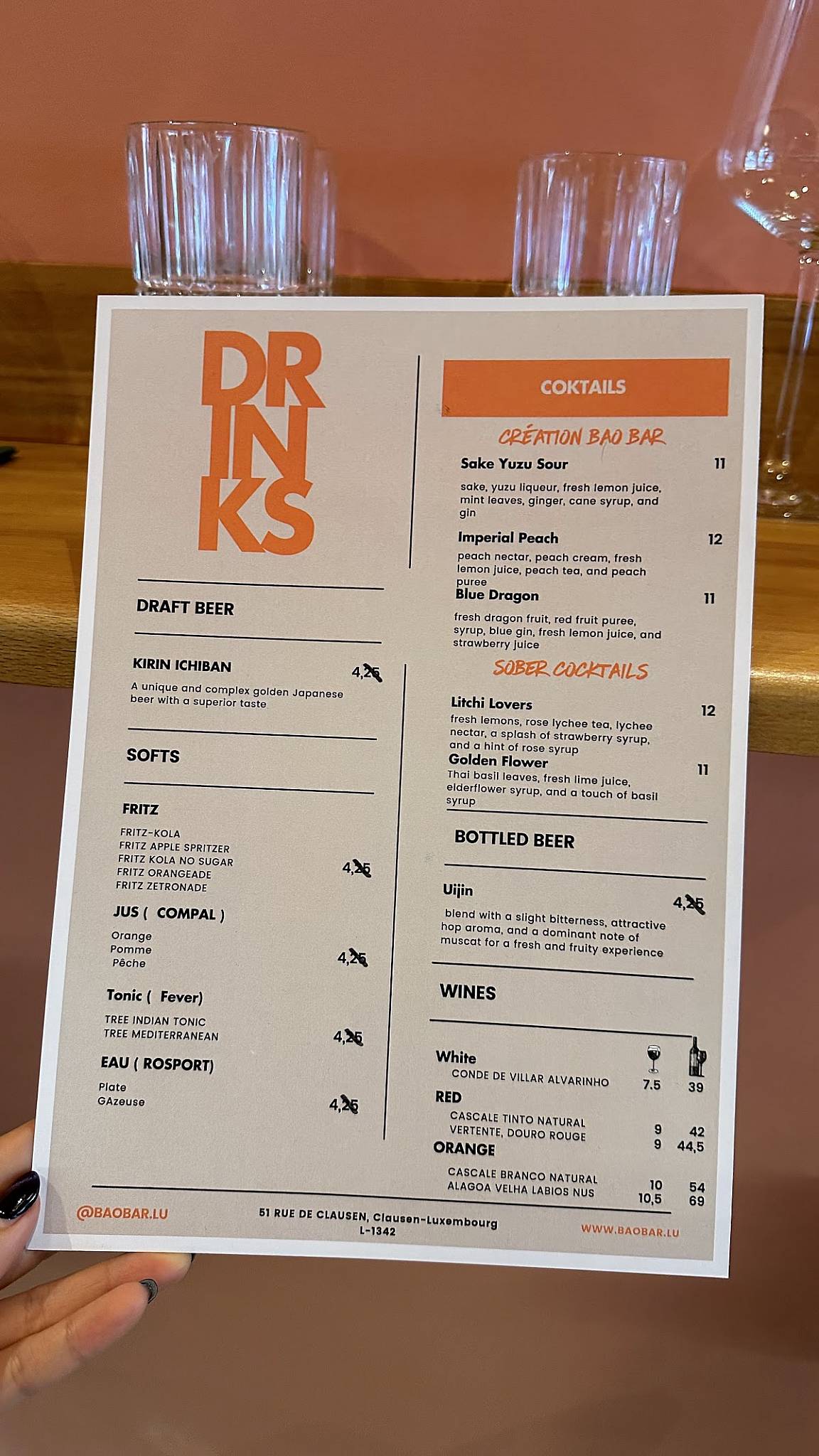 Menu au Bao Bar, Luxembourg