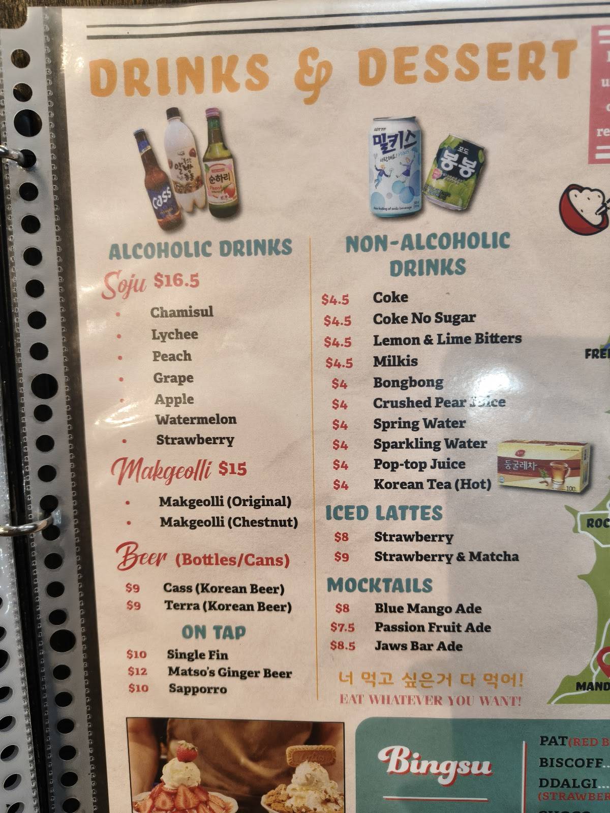 Menu at BOB JO restaurant, Mandurah