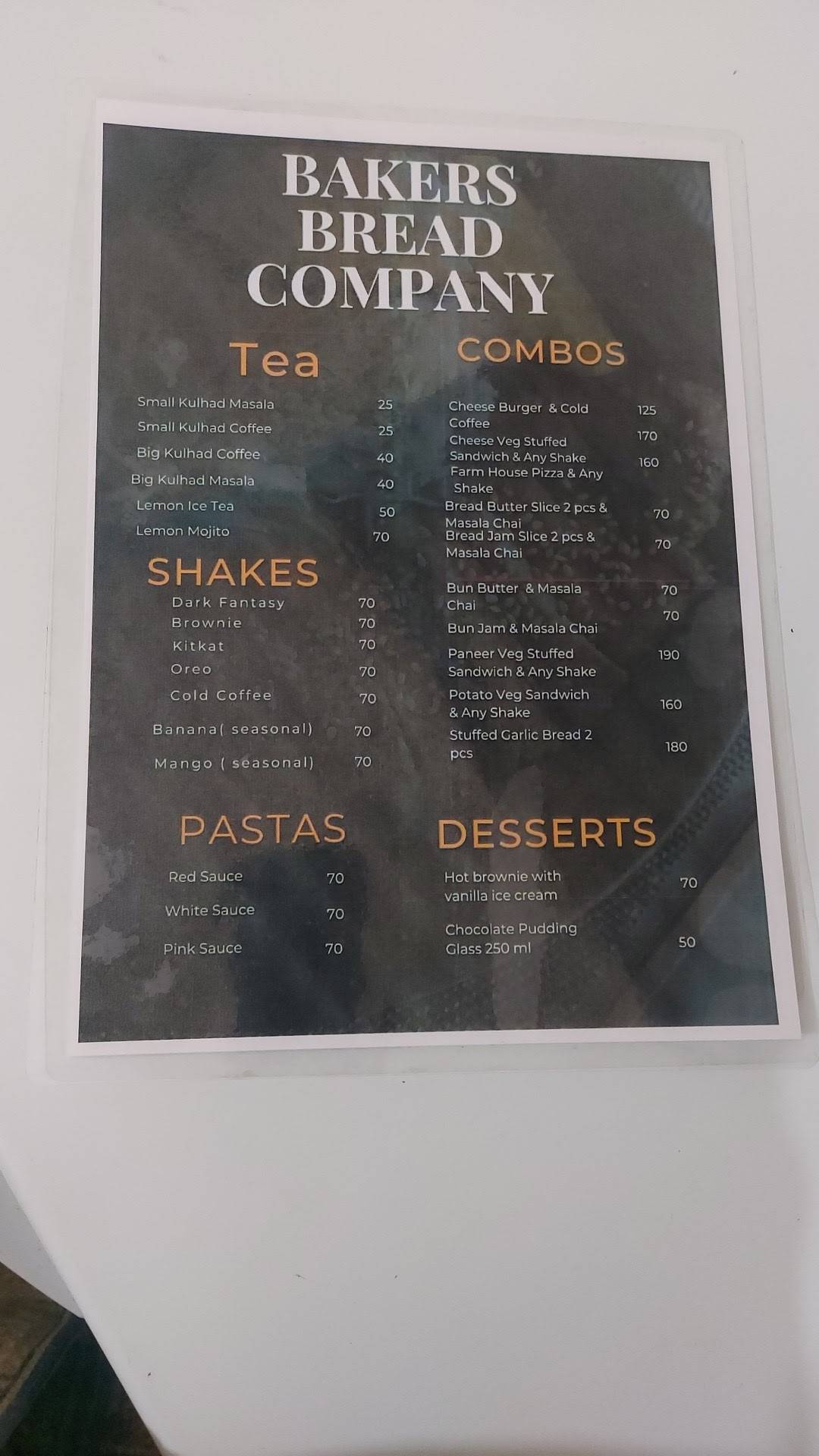 Menu at Baker's Bread Company Cafe & Bakery, New Delhi
