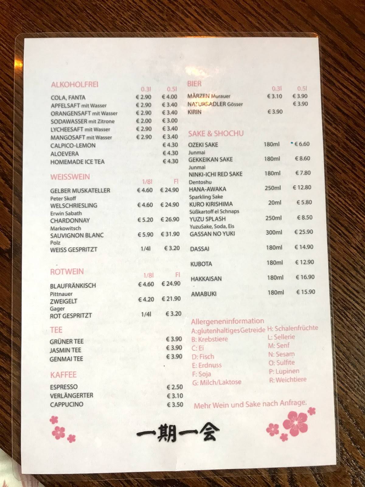 Menu at Bao Bar - Ichi Go Ichi E, Graz