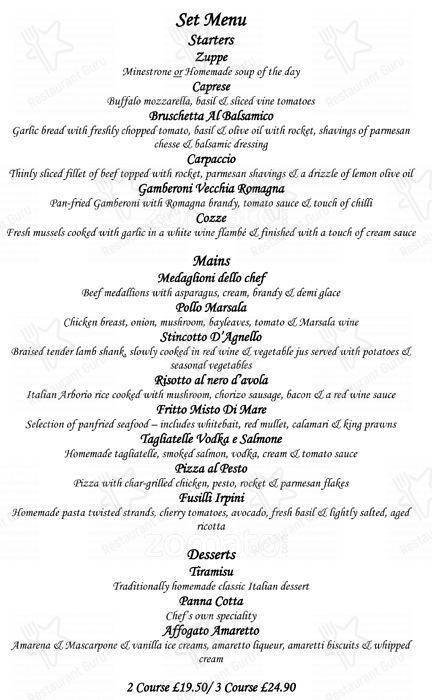 Menu at Bar Italia, Edinburgh