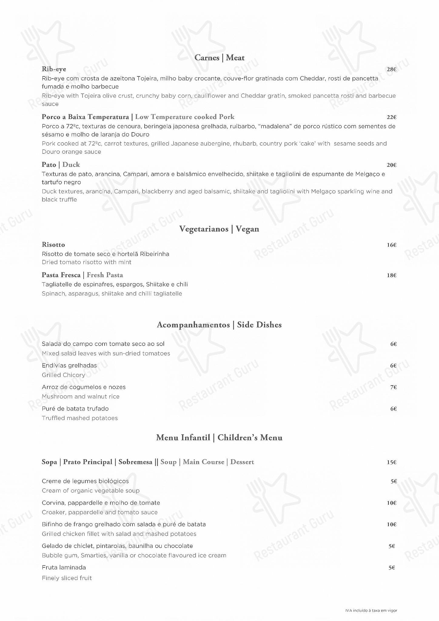 Menu at Barão Fladgate, Vila Nova de Gaia