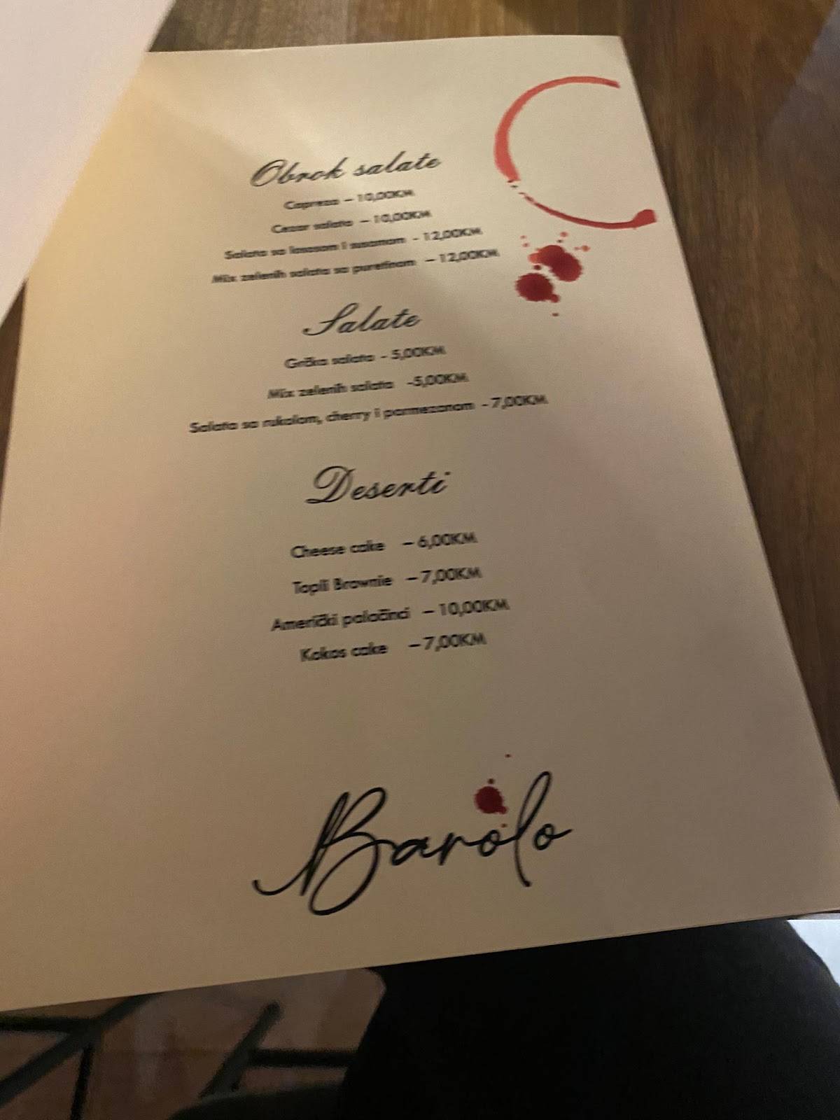 Speisekarte von Restaurant Barolo, Jelah