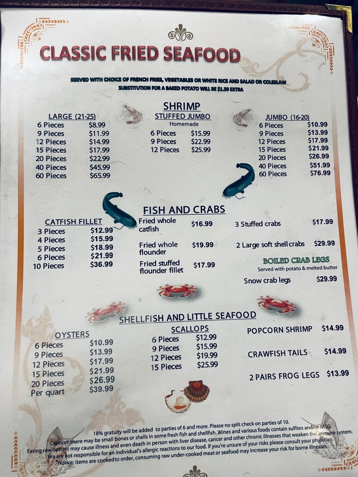 Menu at Bayside Seafood restaurant, Port Lavaca
