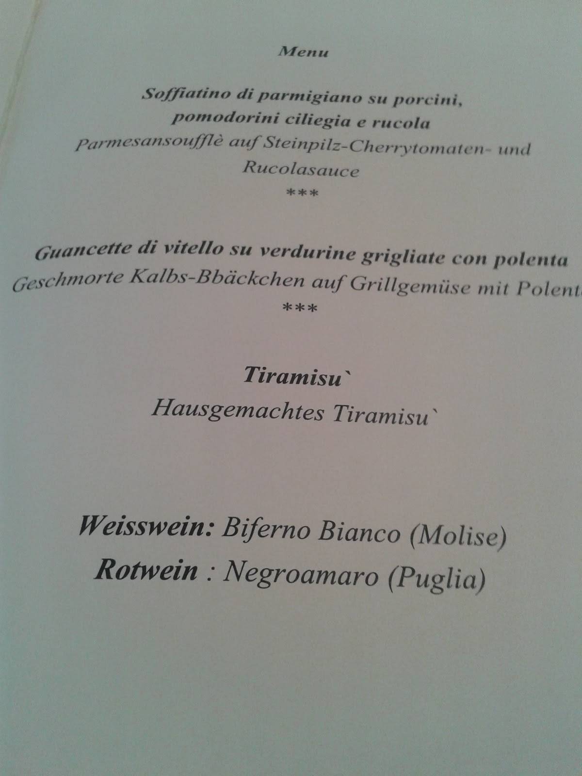 Menu at Beau Rivage, Thun, Hofstettenstrasse 6