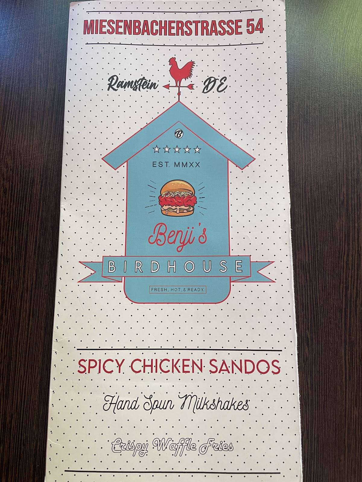 Menu at Benji's Birdhouse restaurant, Ramstein-Miesenbach