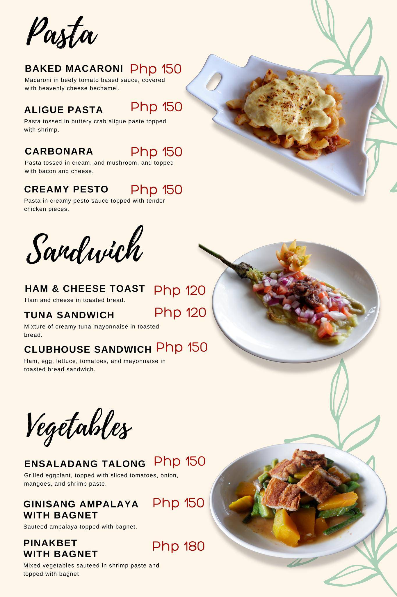 Menu at Beth's Restaurant and Pasalubong, Guiguinto