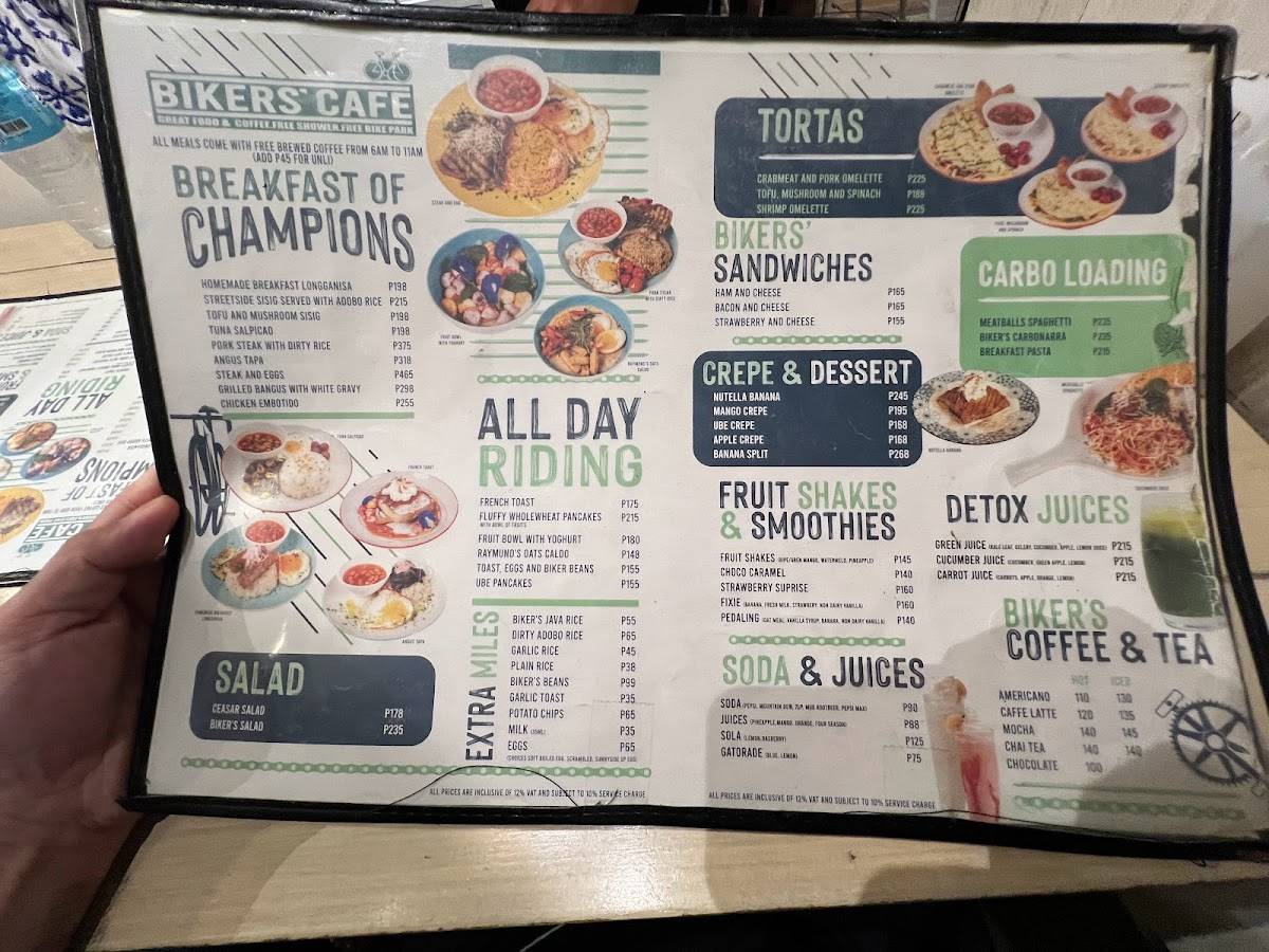 Menu at Bikers' Cafe, Pasay
