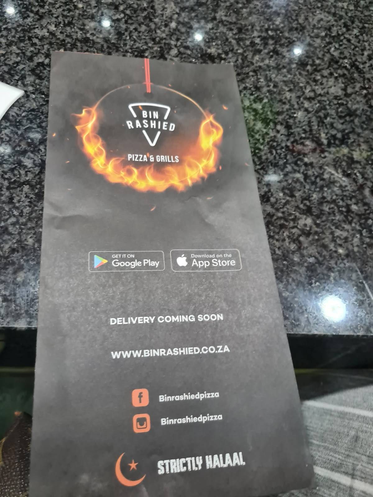 Menu at Bin Rashied Kenilworth restaurant, Cape Town, 1 Rosmead Ave