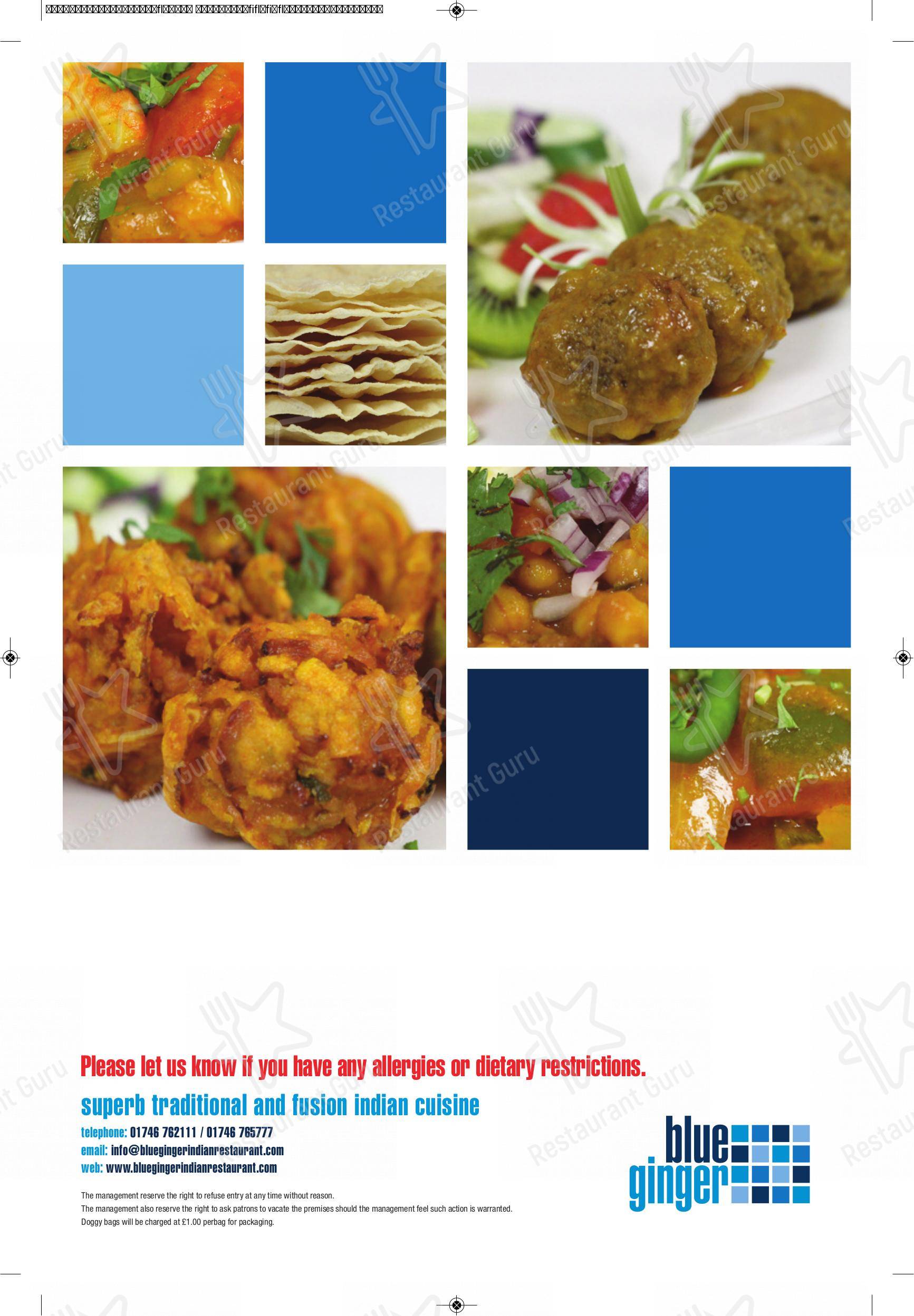 Menu at Blue Ginger Indian Restaurant, Bridgnorth