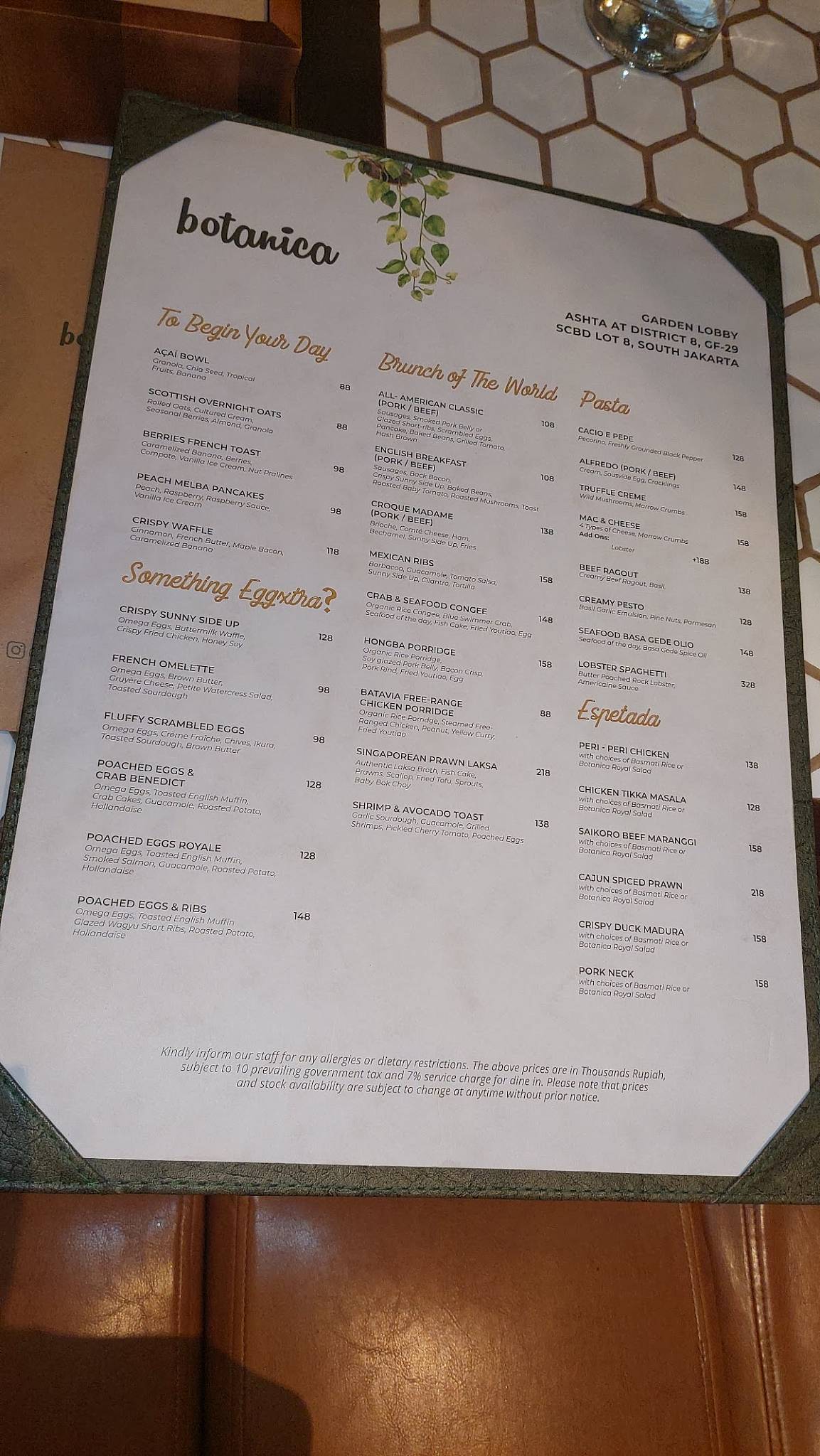 Carta del restaurante Botanica Dining Jakarta, South Jakarta