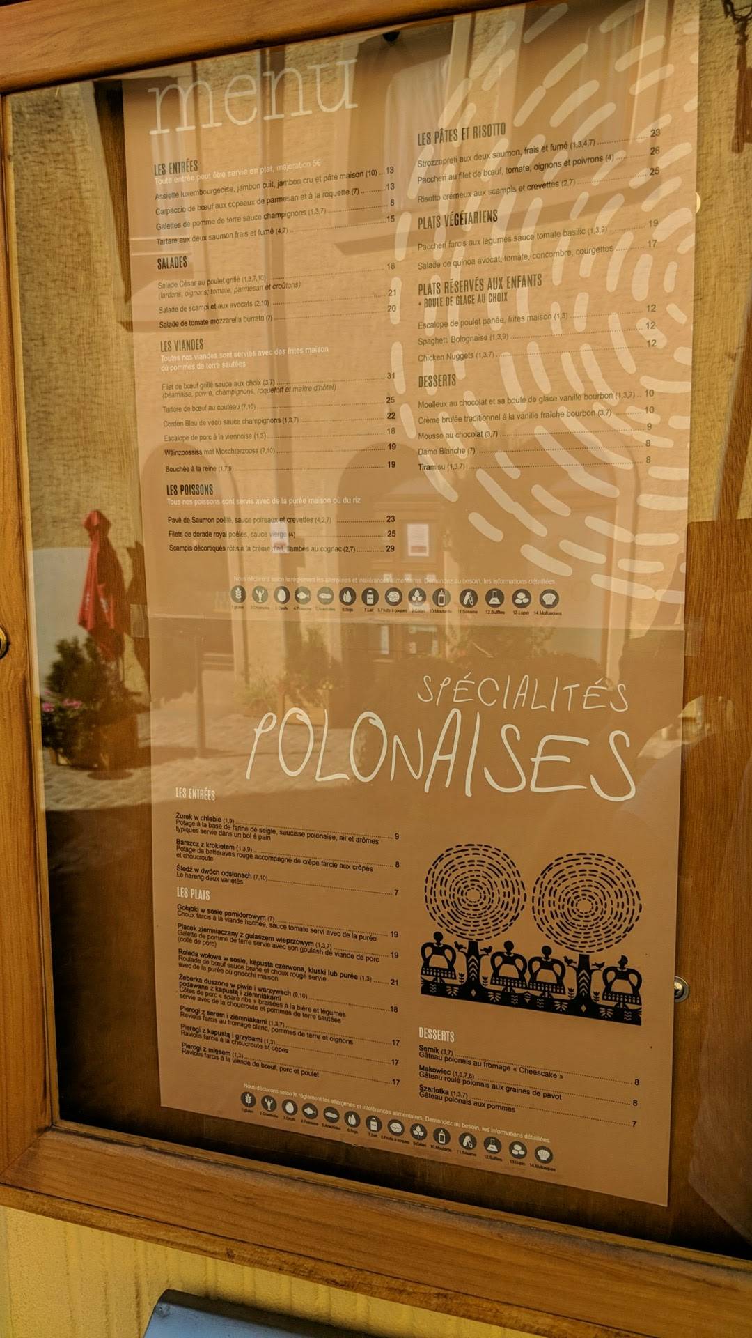 Menu au Brasserie Osada restaurant, Luxembourg