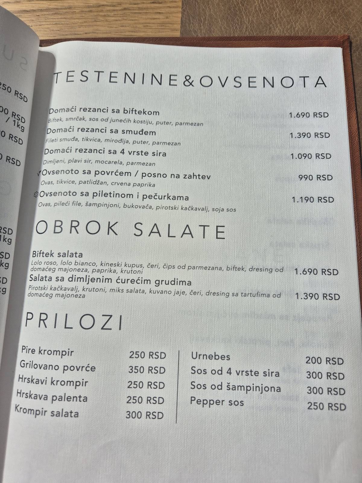Menu at Brioni restoran restaurant, Sremska Mitrovica