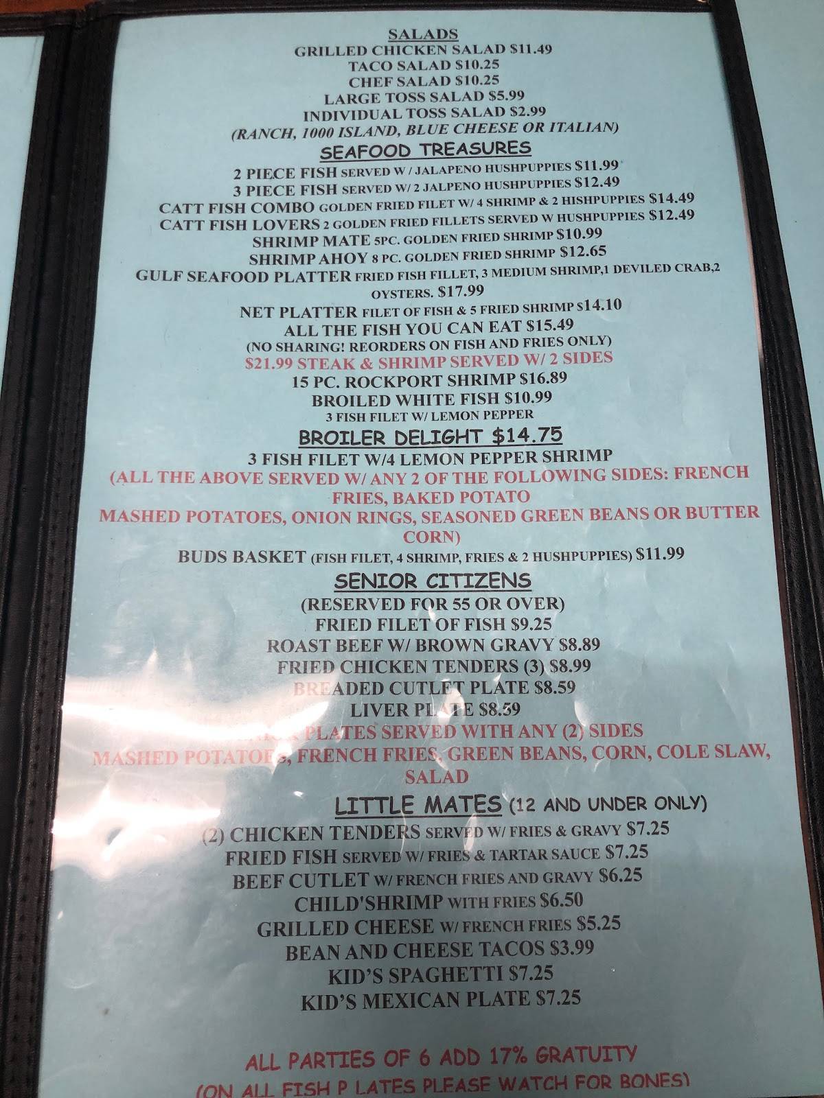 Menu at Bud Jones Restaurant, San Antonio