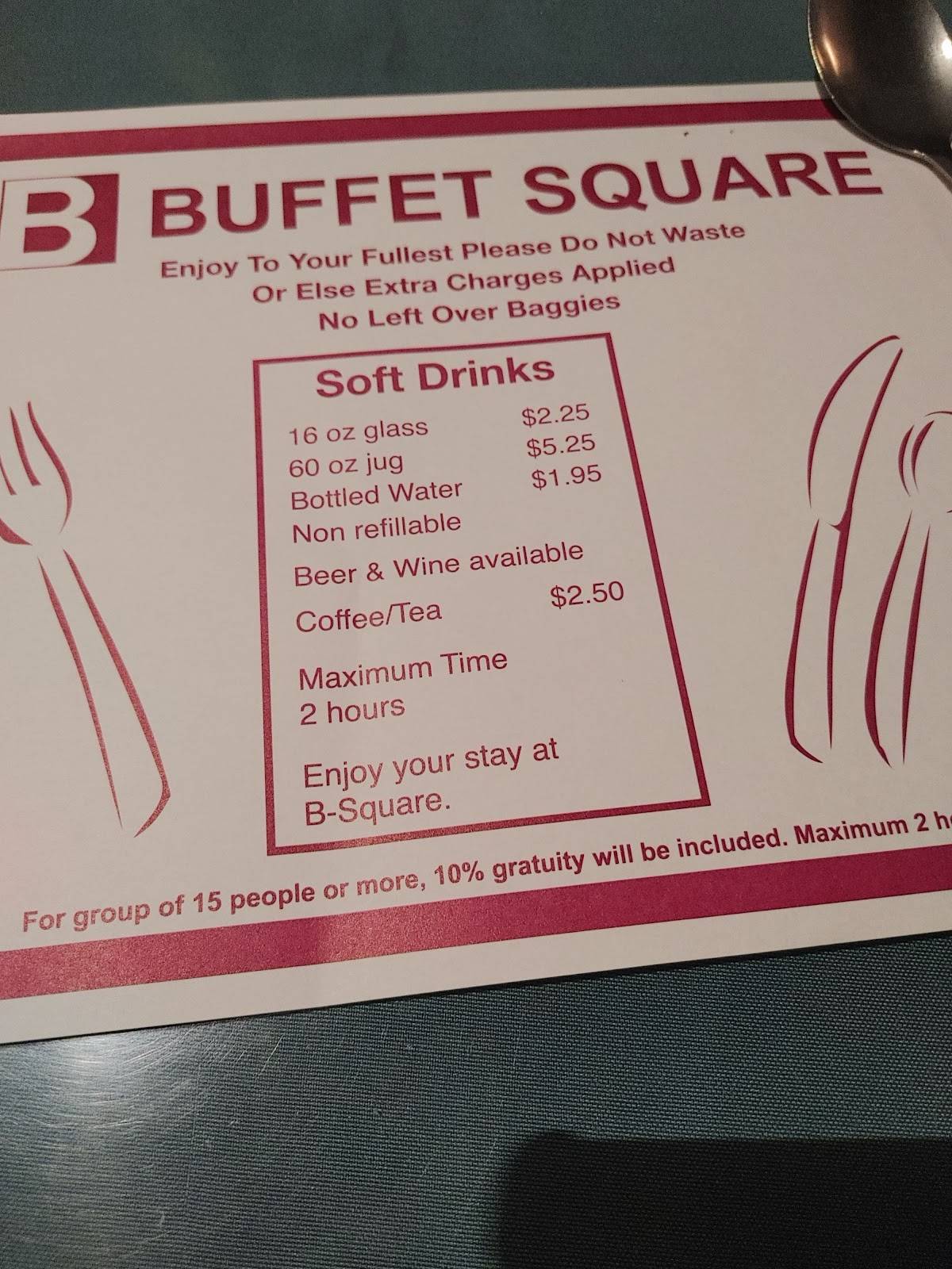 Menu at Buffet Square restaurant, Winnipeg