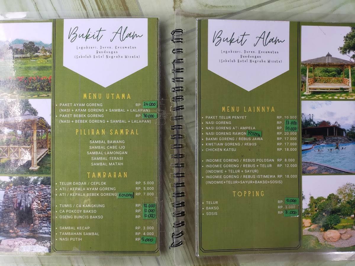 Menu at Bukit Alam restaurant, Bandungan