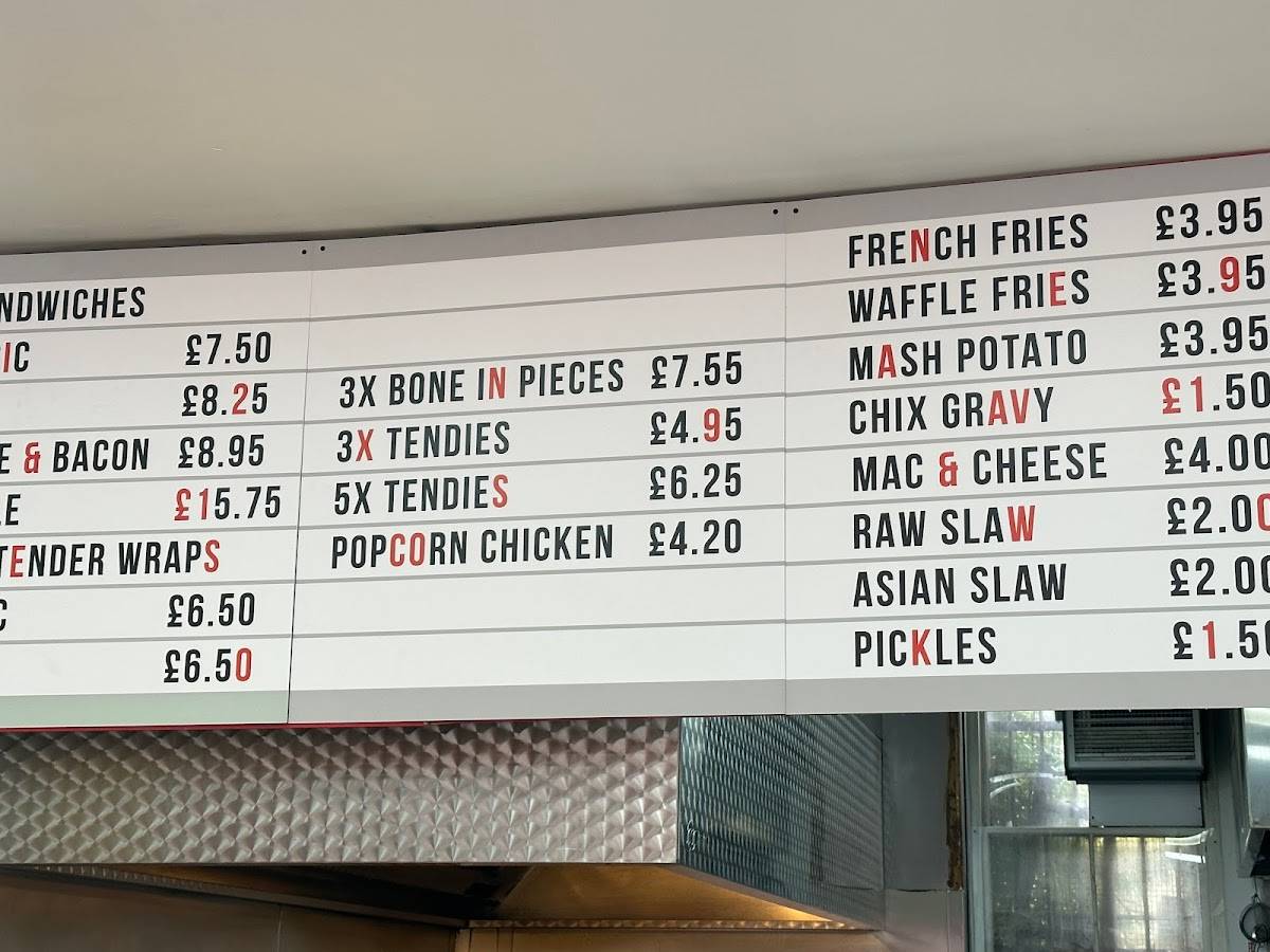 Menu at CHIX restaurant, Edinburgh