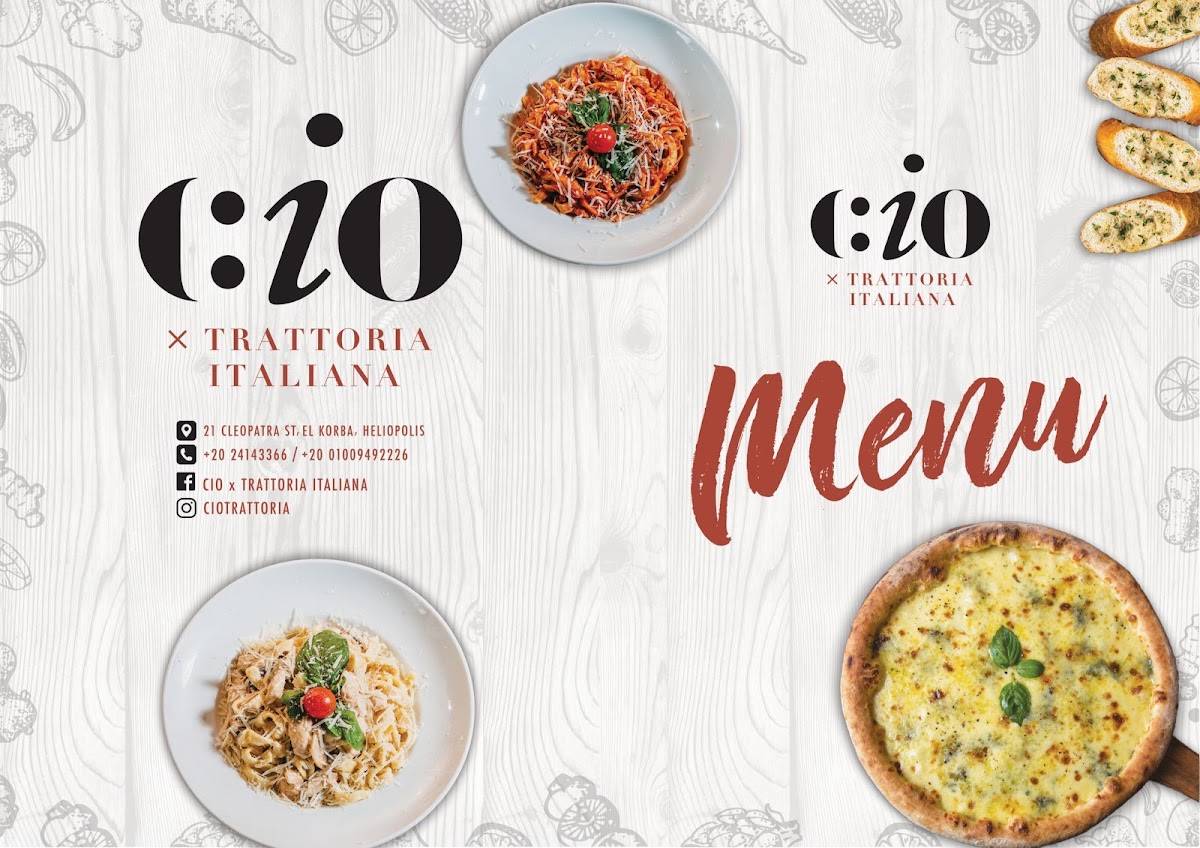 Menu at CIO x Trattoria Italiana restaurant, Cairo