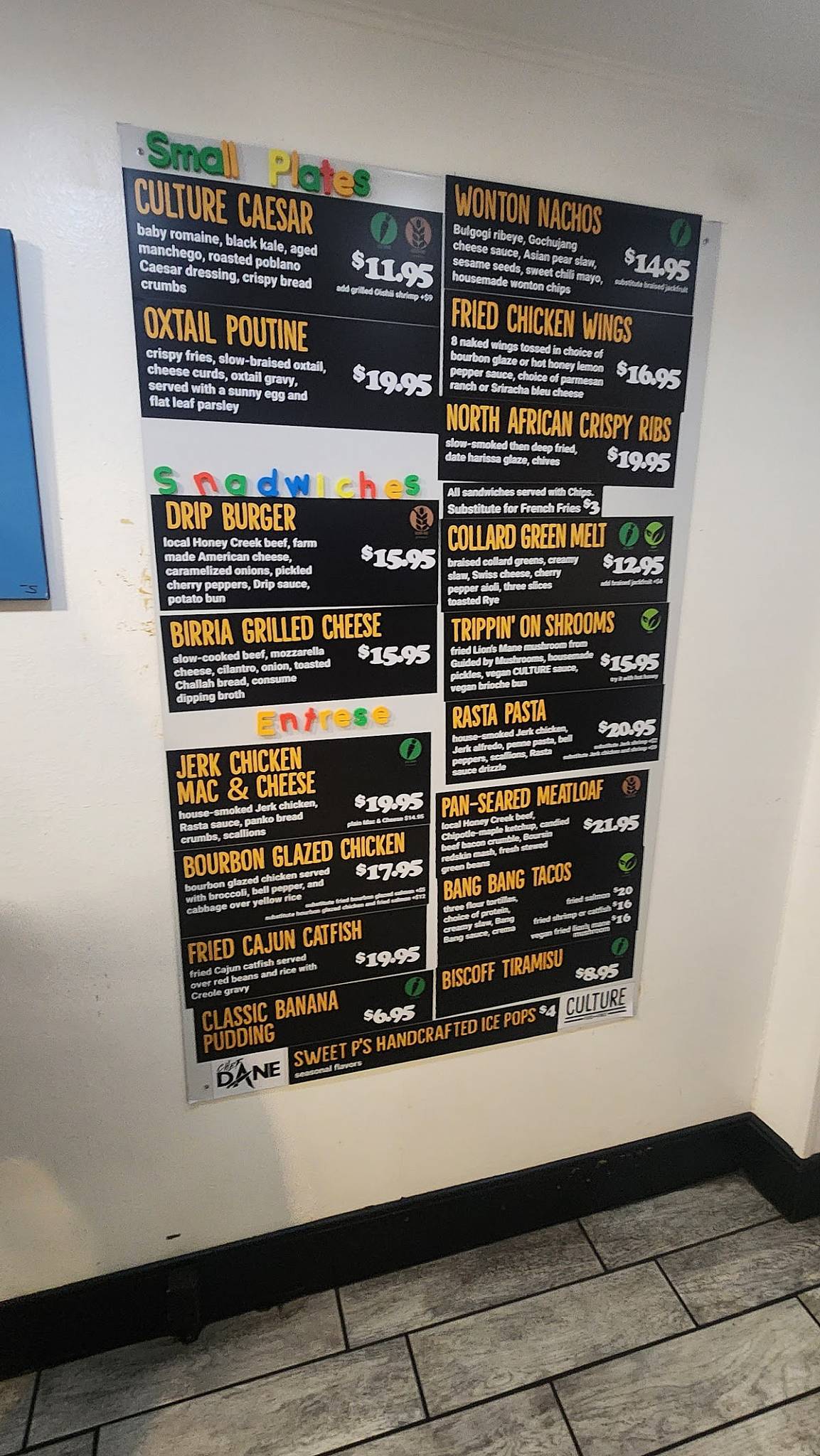 Menu at CULTURE restaurant, Dayton
