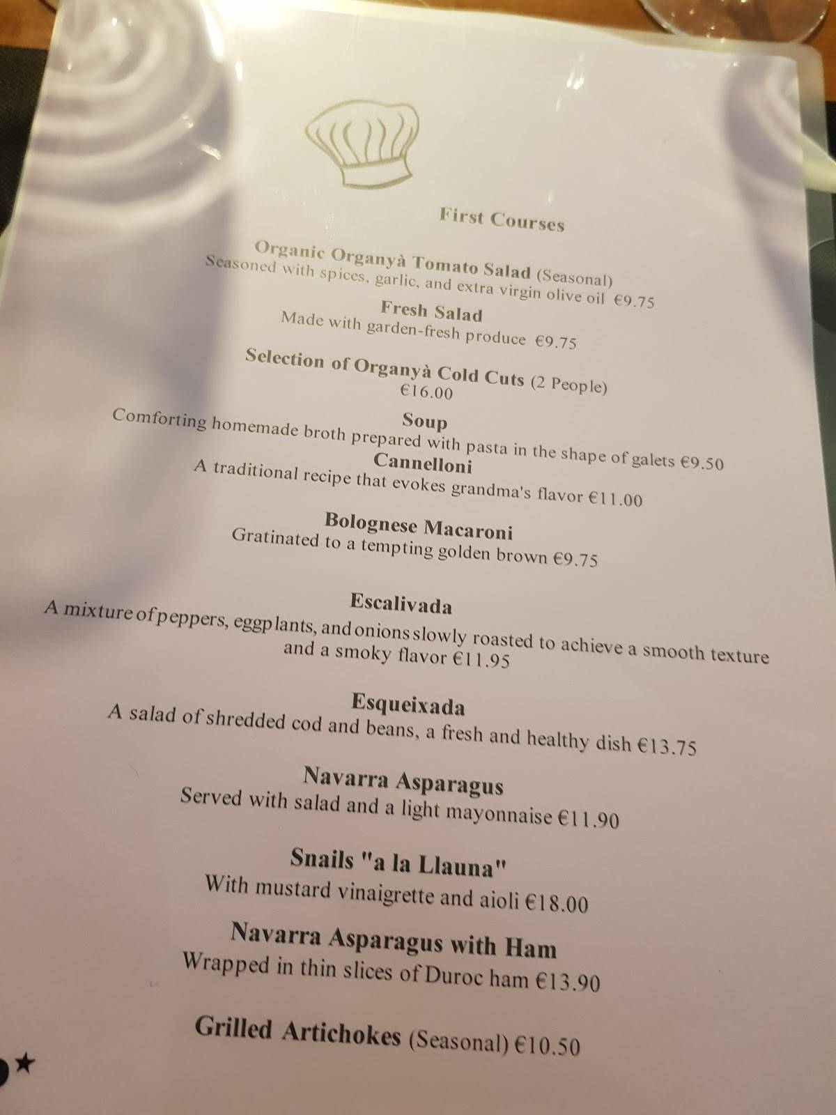 Carta de Restaurant Cal Jesús, Orgañá