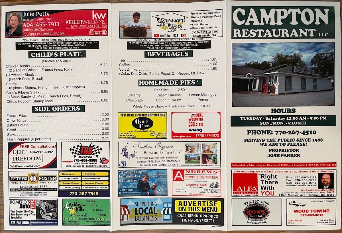 Menu at Campton Restaurant, Monroe, State Hwy 11