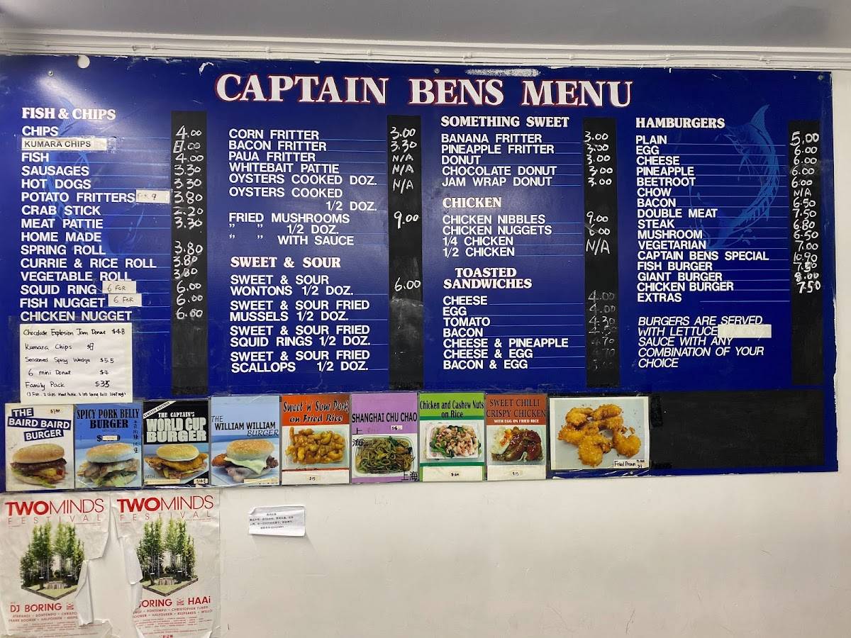 Menu at Captain Ben's restaurant, Christchurch