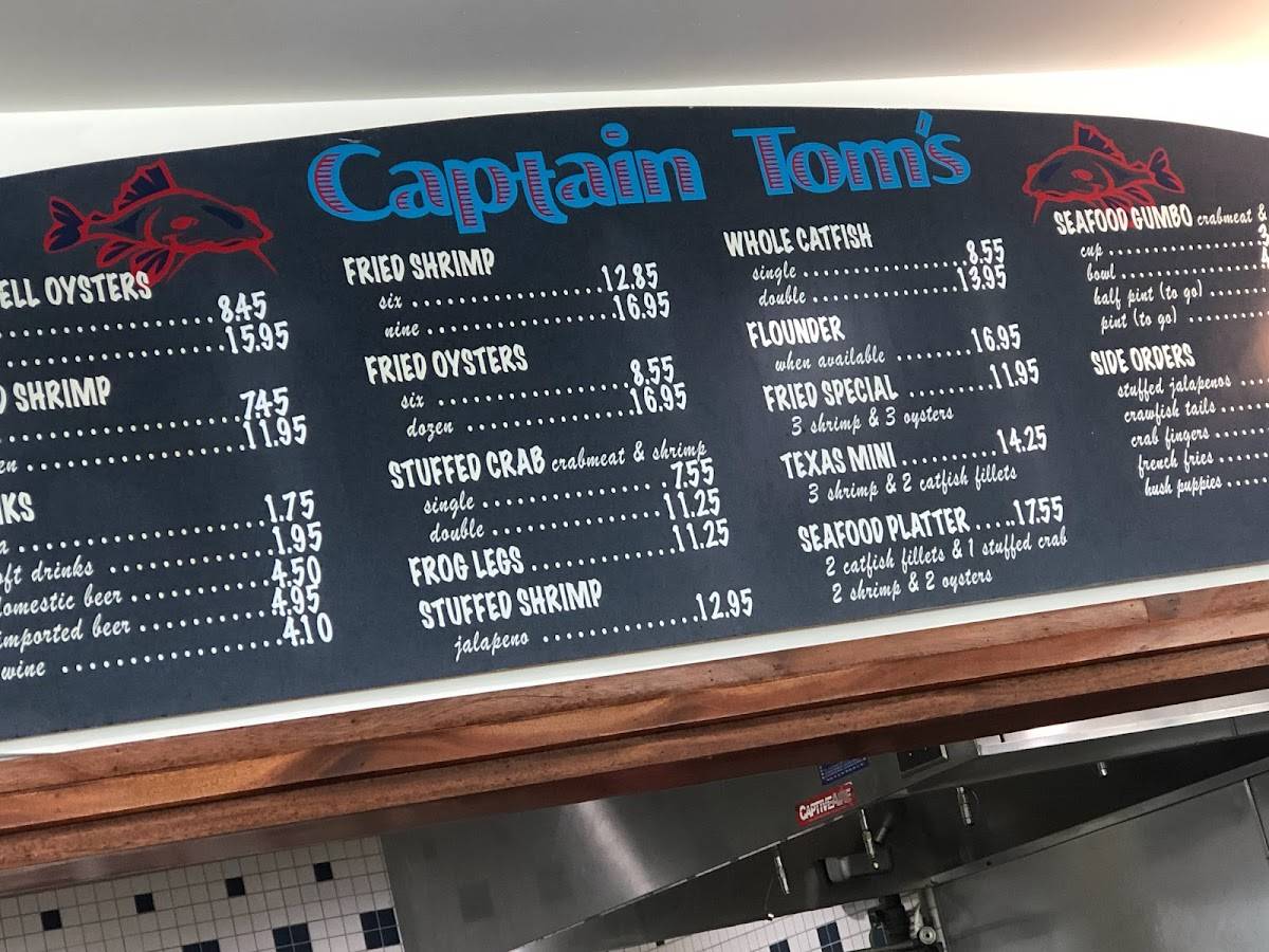 Menu at Captain Tom's restaurant, Houston, FM 1960