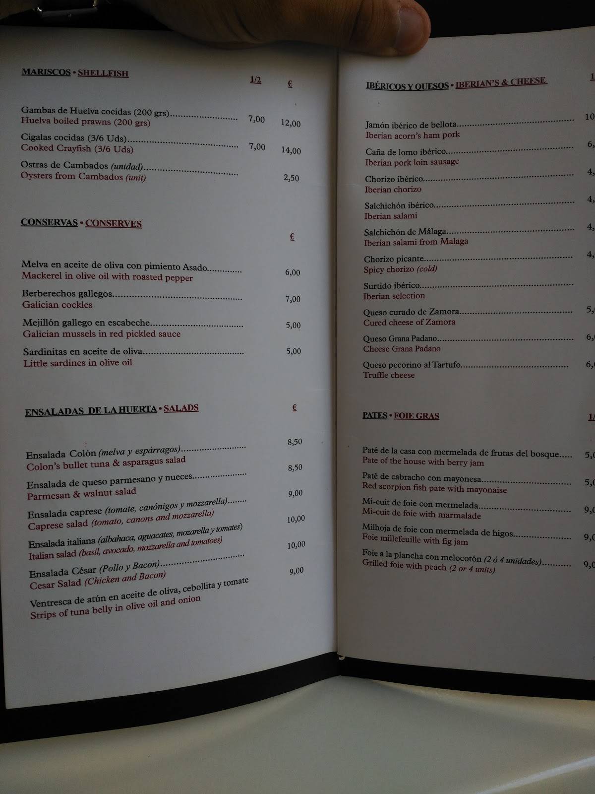 Menu at Casa Colon restaurant, Fuengirola, C. Troncón