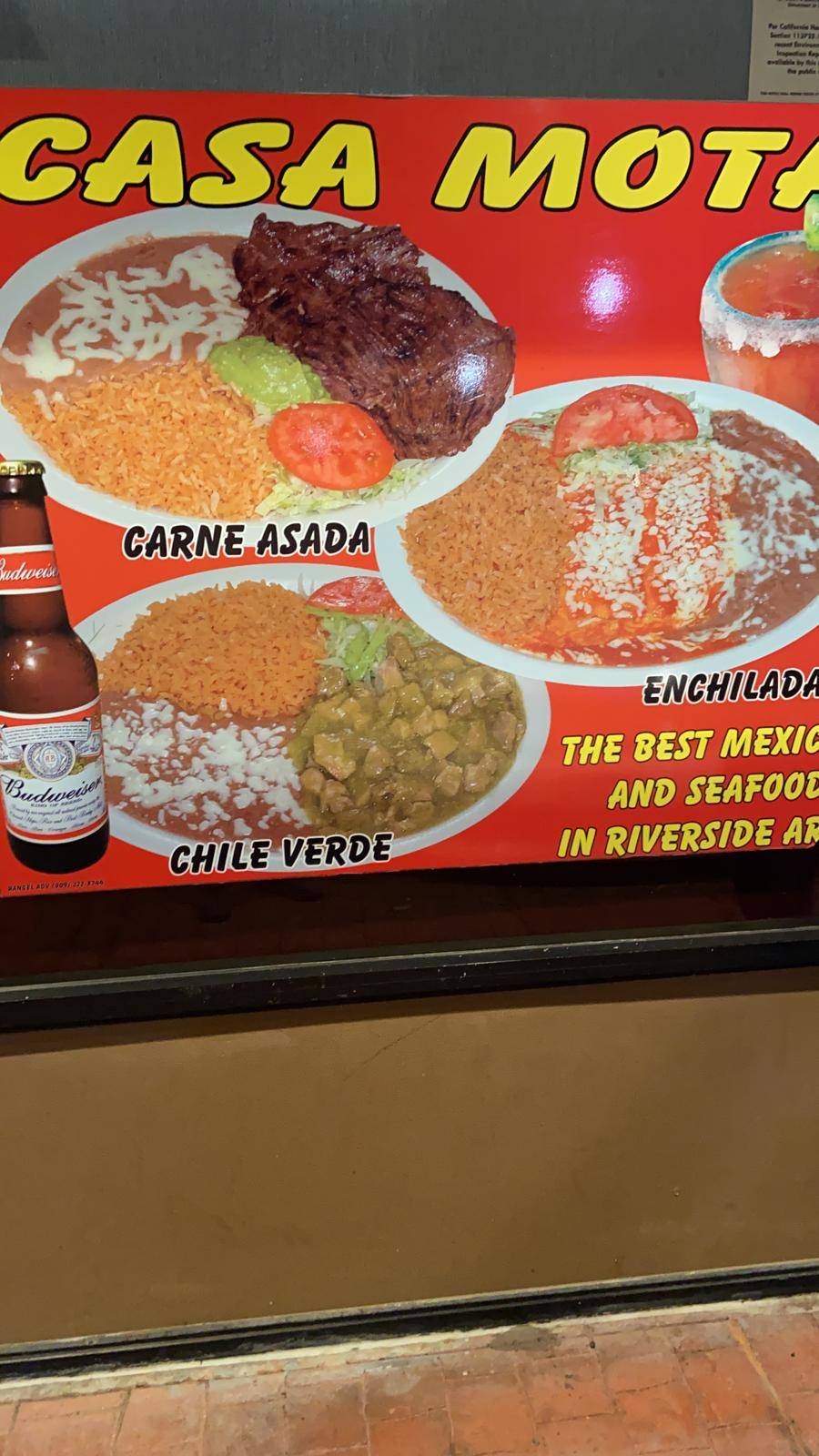 Menu at Casa Mota restaurant, Riverside
