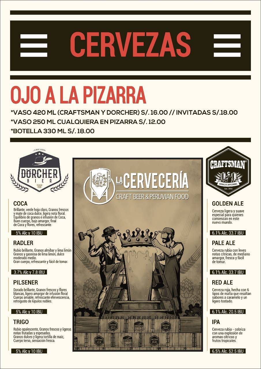 Menu at Craftsman Cerveza Artesanal pub & bar, Miraflores