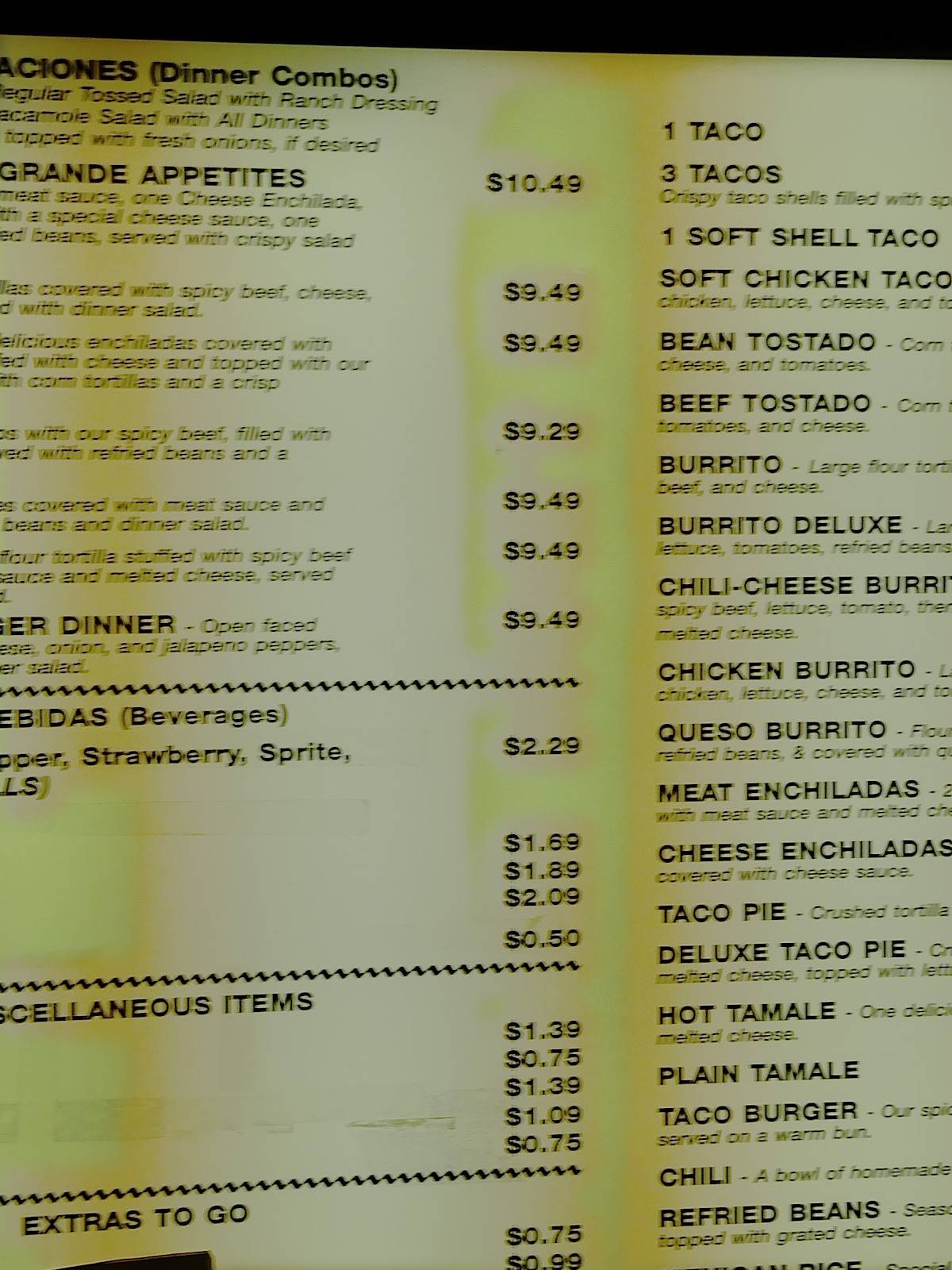Menu at Charro's Mexican Food restaurant, Pine Bluff