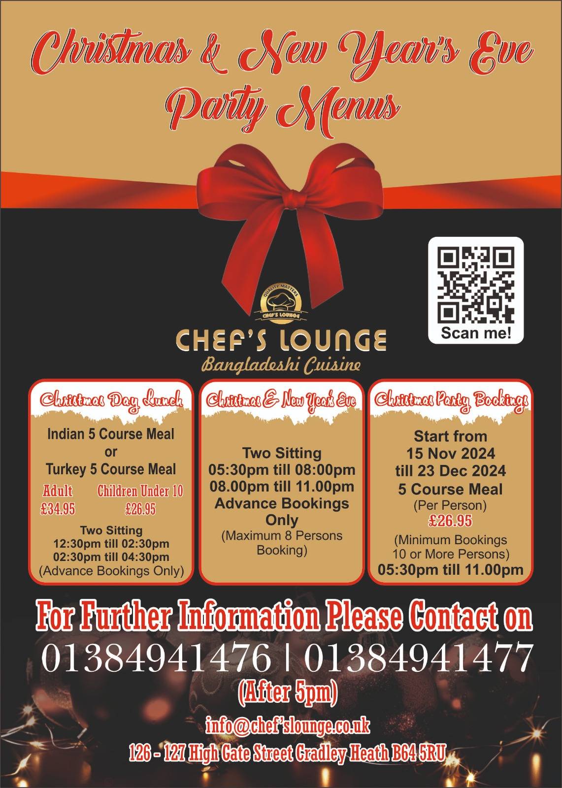 Menu at Chefs Lounge restaurant, Cradley Heath