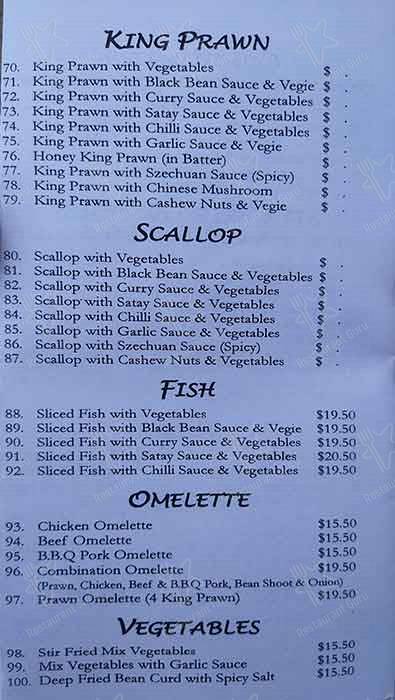 Menu at Chen Yuen restaurant, Ashwood