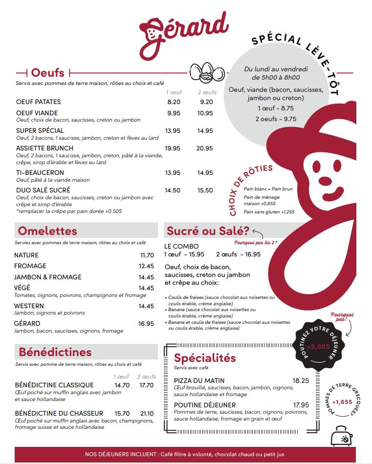 Menu au Restaurant Chez Gérard, Saint-Georges