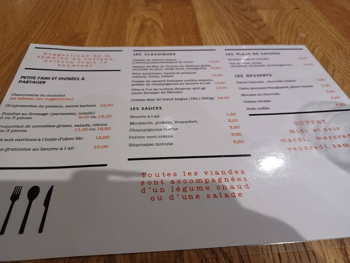 Menu au Restaurant chez Vincent, Repentigny