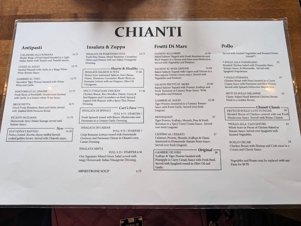 Menu at Chianti Cafe & Restaurant, Calgary, 300 Crowfoot Crescent NW #20