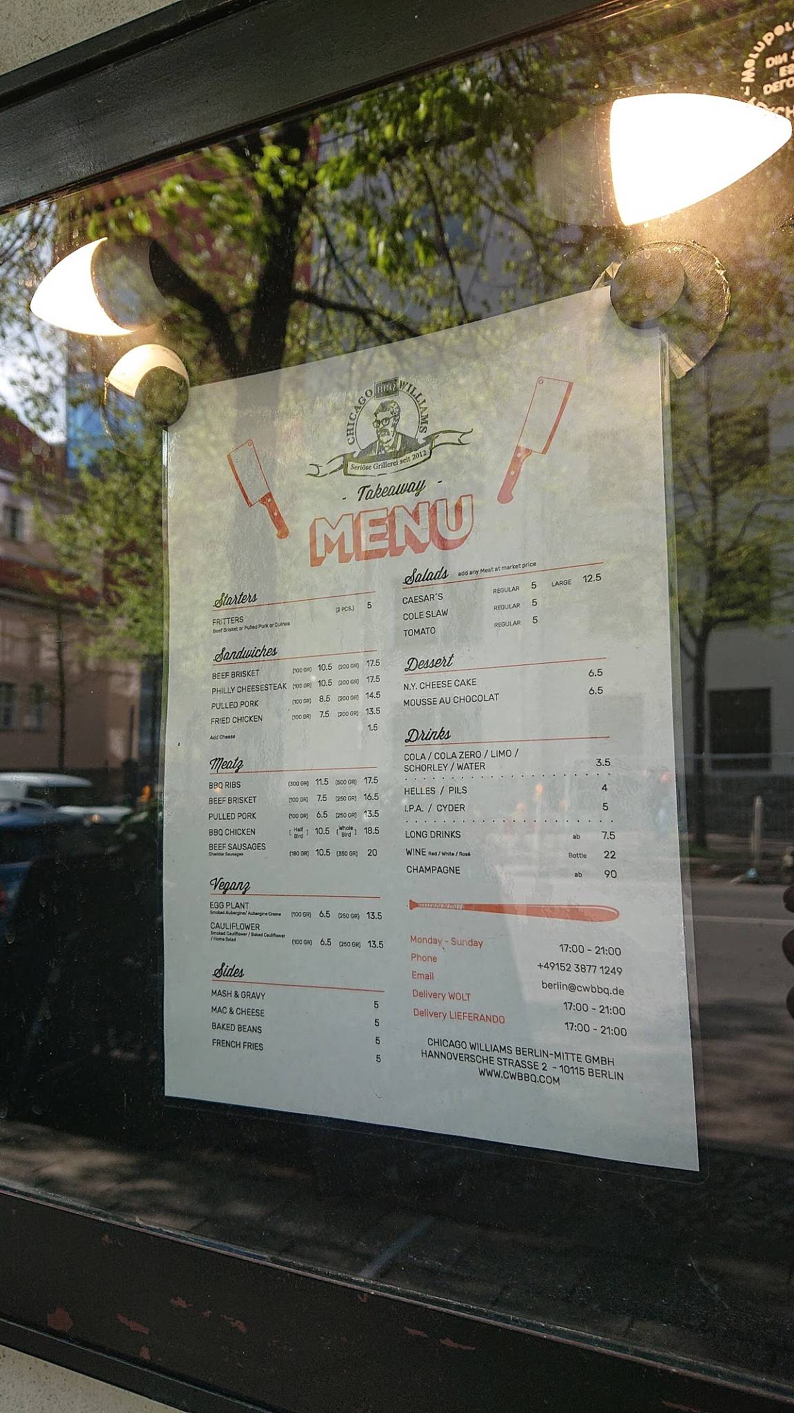 Speisekarte von Chicago Williams BBQ, Berlin, Marburger Str. 16