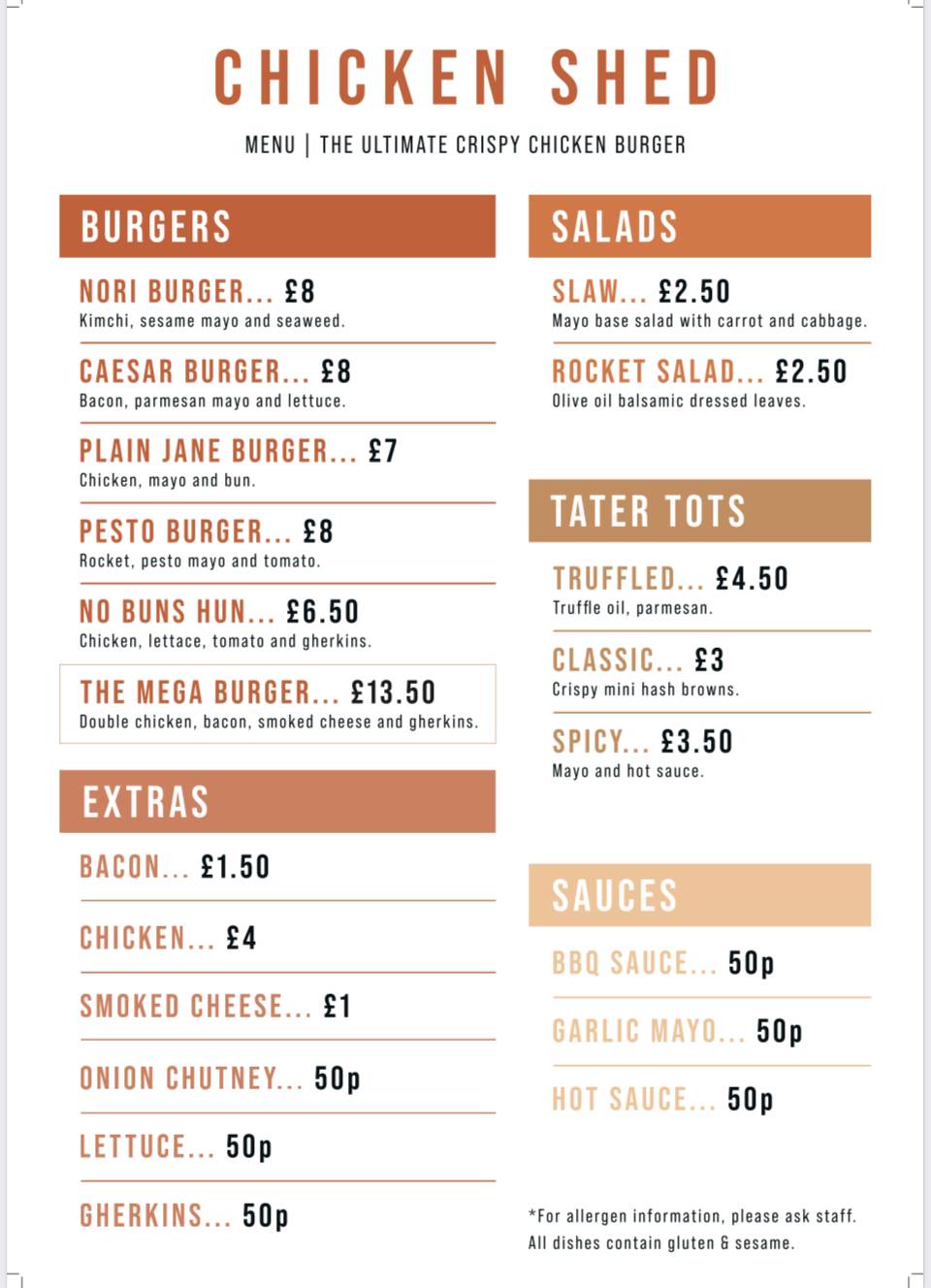 Menu at Chicken Shed restaurant, Banbury