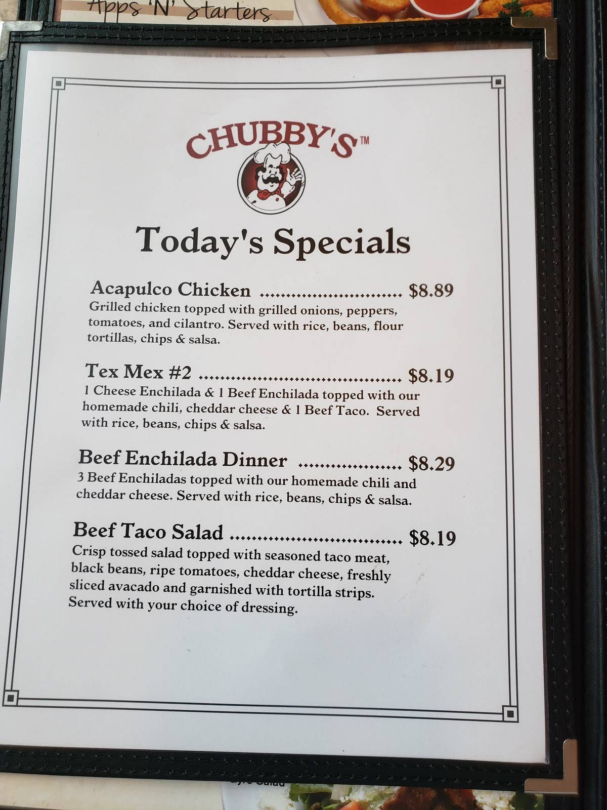 Menu at Chubby's Restaurant, Dallas, S Cockrell Hill Rd