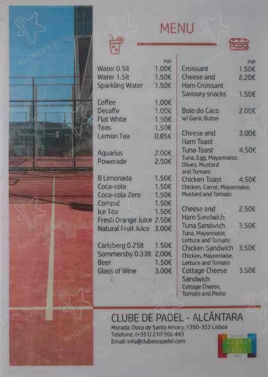 Menu em Clube de Padel, Lisboa