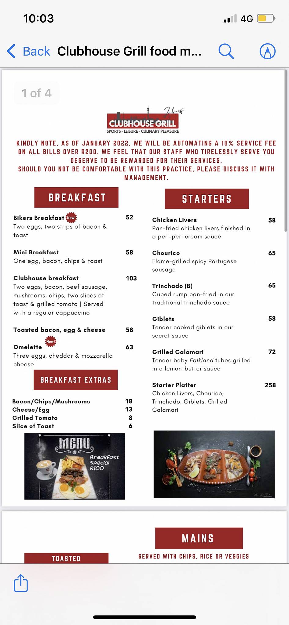 Menu at Portuguese Clubhouse Grill, Johannesburg