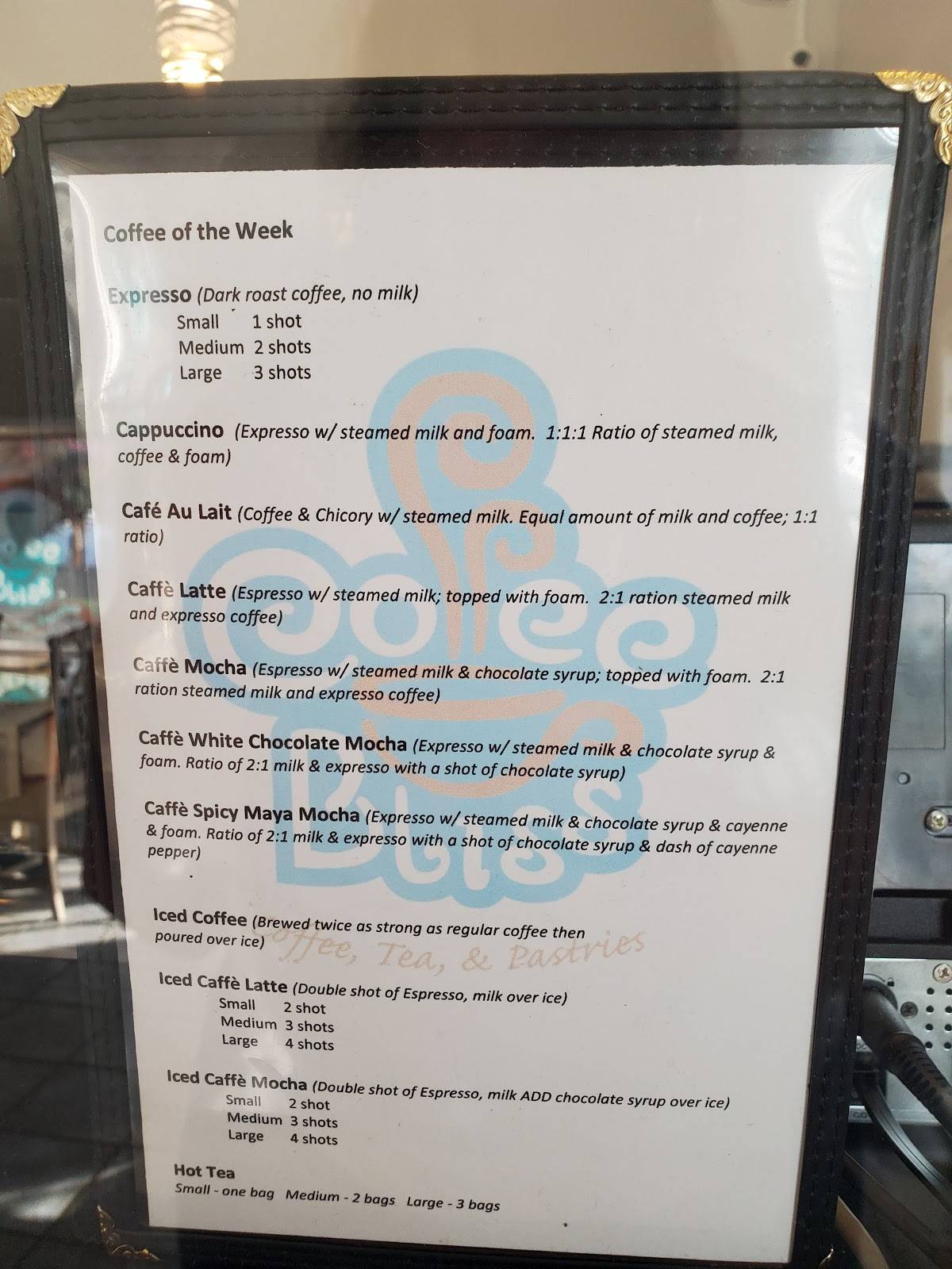 Menu at Coffee Bliss, New Orleans